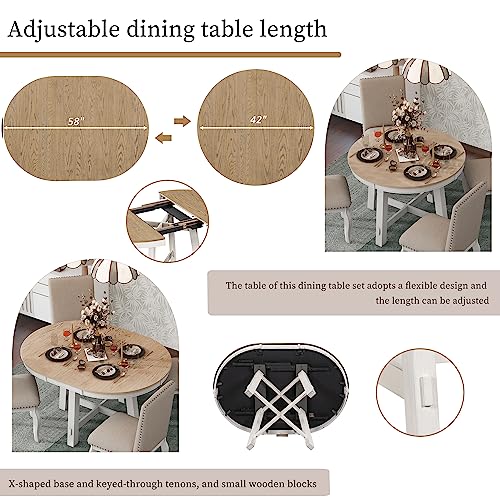 WOZNLA 5-Piece Kitchen Dining Table Set - Round Wood Table and 4 Classic Style Chairs - Perfect for Family Gatherings