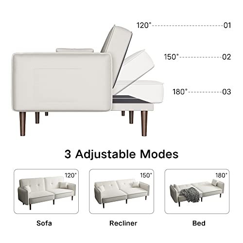 Modern Tufted Futon Sofa Bed for Home Apartment, Living Room 2 Seaters Loveseat Sofa&Couch Convertible Sleeper Sofabed, 3 in 1 Love Seat Napping Couch with Wood Legs and Pillows