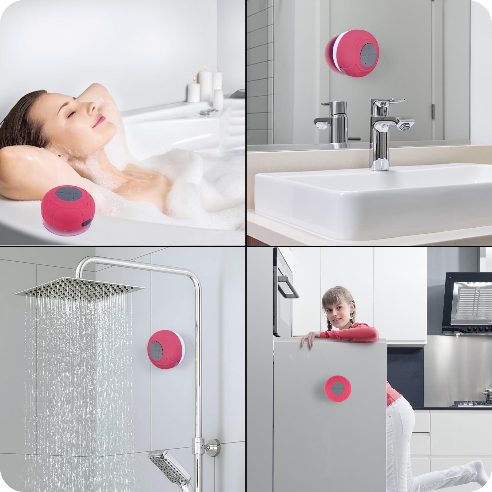 Annlend Portable Bluetooth Shower Speaker Waterproof Wireless Mini Small Cute Water Resistant Speaker Suction Cup, Built-in Mic Speakerphone Outdoor Magenta