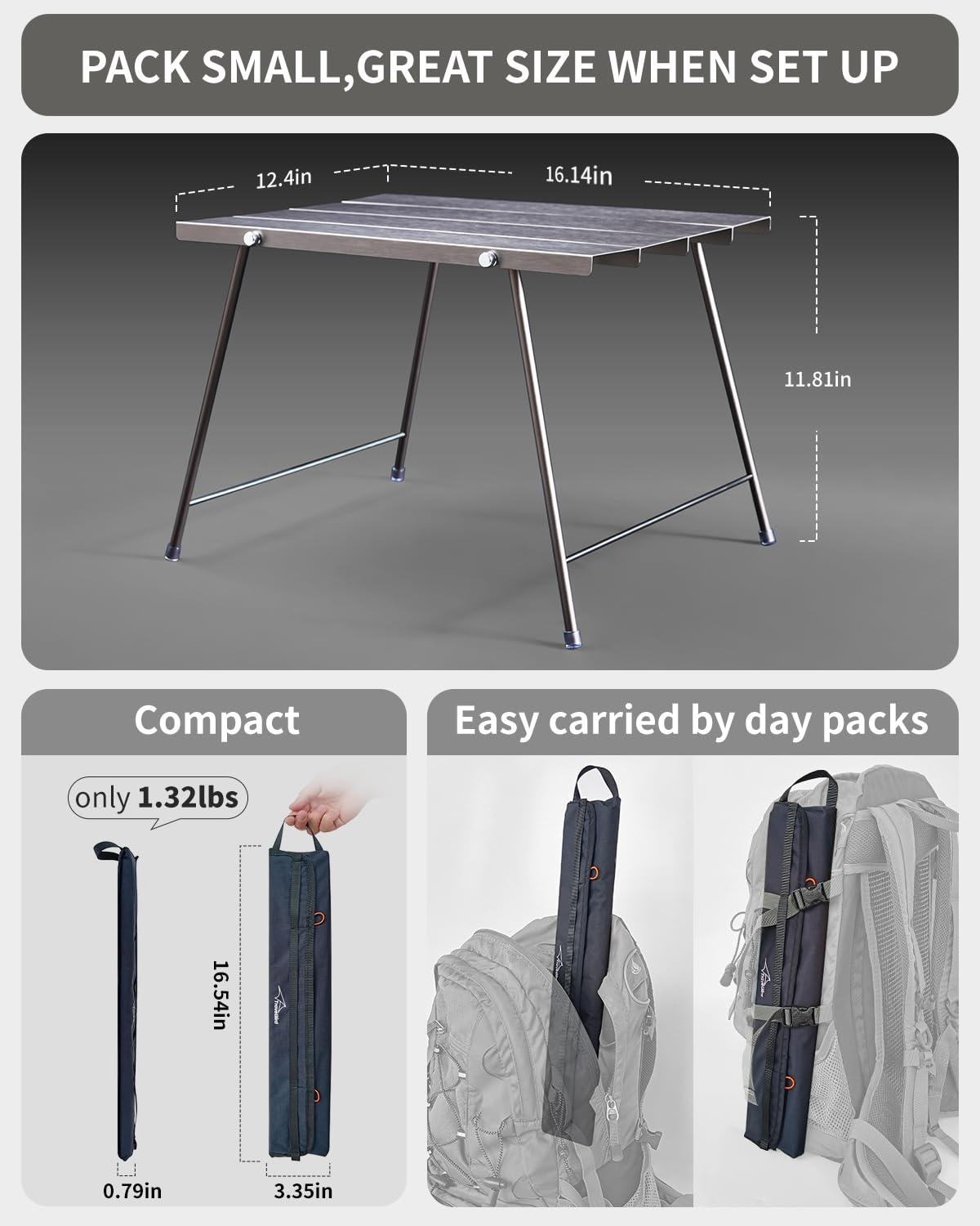 Flexifold Ultralight Aluminum Camping Table, Portable Folding Camping Table, Small Outdoor Side Table with Carry Bag for Outdoor Cooking, Picnic, Camp, Beach, Travel