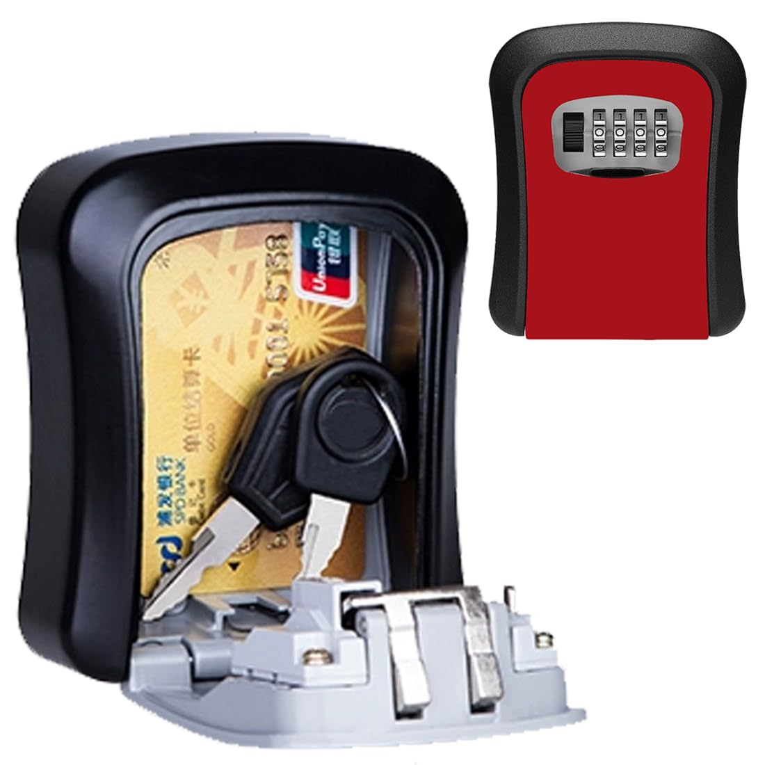 Vuirrm Lock Boxes,Key Lock Box for Outside,Large-Capacity 4-Digit Combination is Suitable for Home Garage Storage of Keys and Small Items,Red