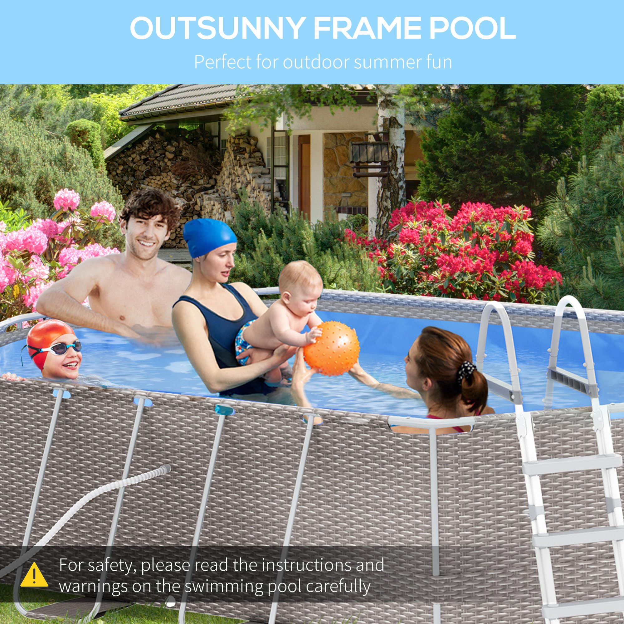 Outsunny 14' x 10' x 3' Above Ground Swimming Pool, Non-Inflatable Rectangular Steel Frame Pool with Filter Pump, Safety Ladder for 1-6 People, Gray