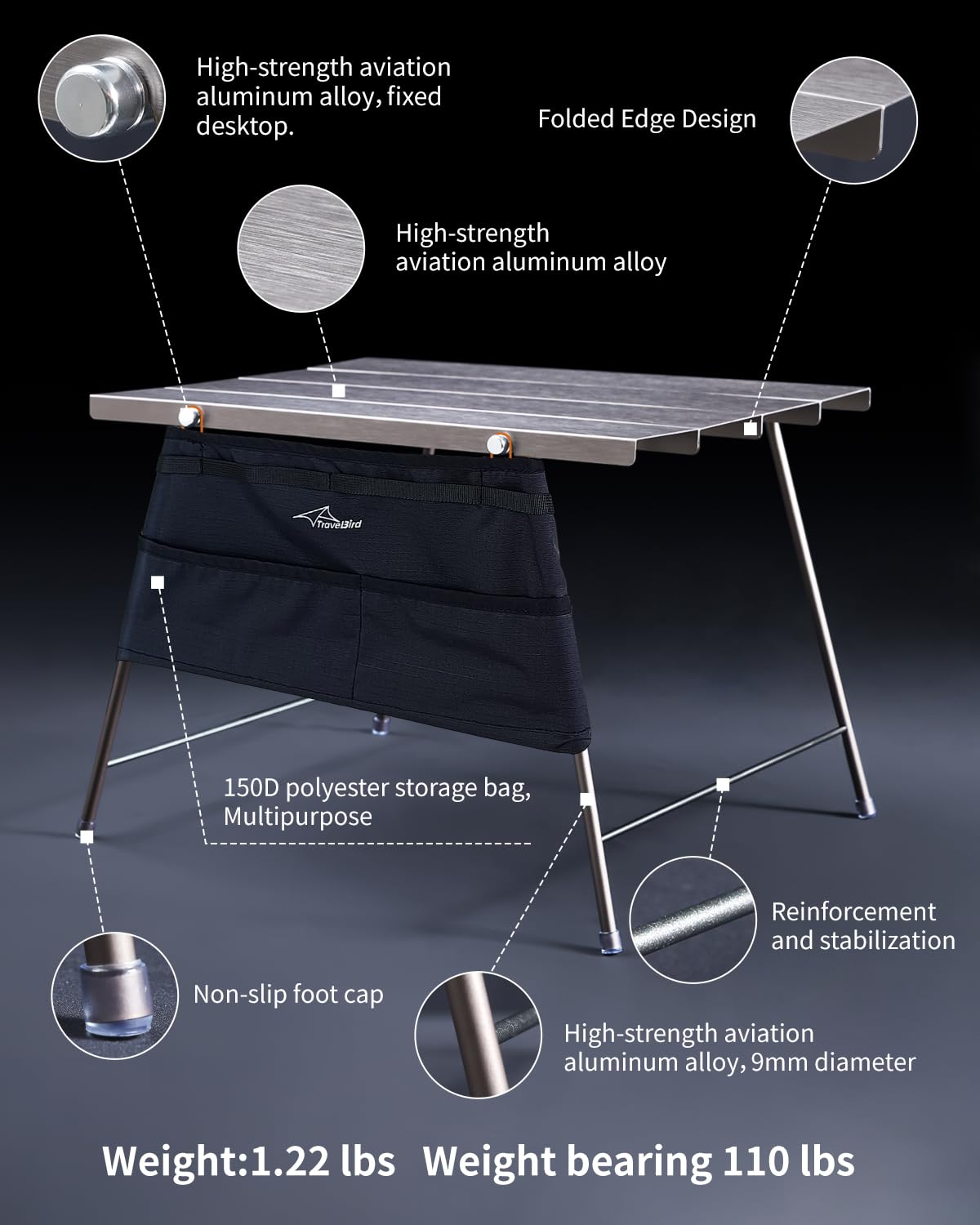 Flexifold Ultralight Aluminum Camping Table, Portable Folding Camping Table, Small Outdoor Side Table with Carry Bag for Outdoor Cooking, Picnic, Camp, Beach, Travel
