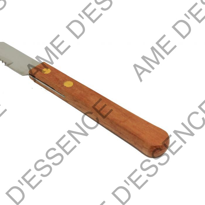 AME D’ESSENCE Set of 12 Stainless Steel Steak Knives - 4 1/2 Inch Serrated Edge, Round Tip, Wooden Handle - Ideal for Kitchen, Butter Cutlery, and Restaurants