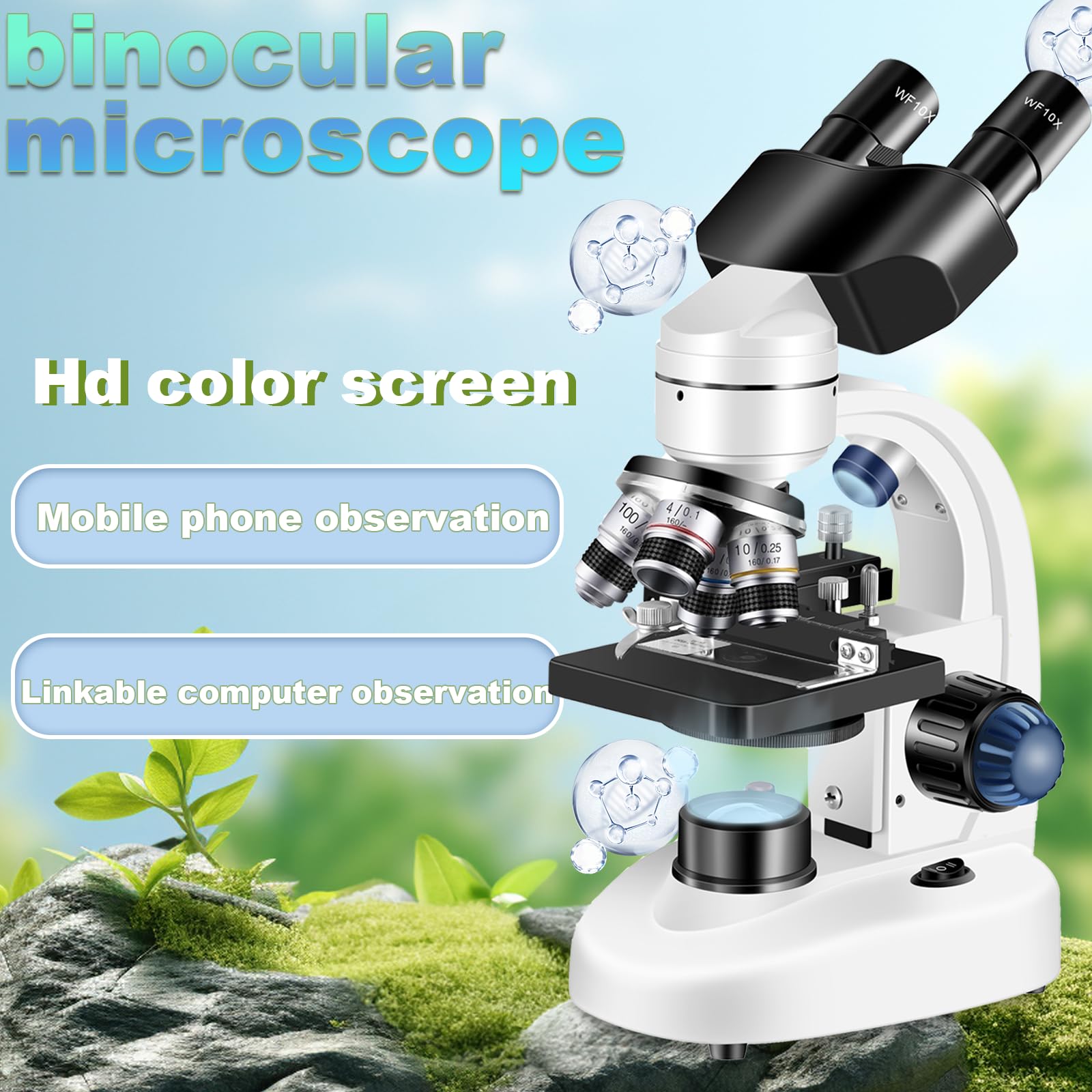 Woehrsh Microscope for Adults WF10x and WF25x eyepieces, 40X-2000X Magnification USB Camera, Microscope for Adults Suitable for Laboratory School Home Education.
