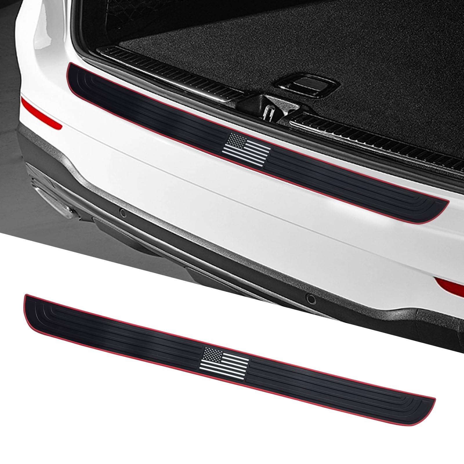 Jawmoy 1 PC Car Rear Bumper Protector Guard, Trunk Rubber Protection Strip, Car Rear Bumper Protector Cover, Universal Scratch-Resistant Trunk Guards Trim, for Most Cars (American Flag Black #3201)