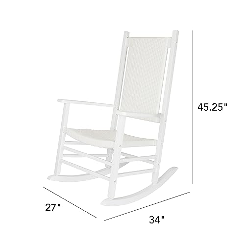 Shine Company Set of 2 Hampton Porch Rockers, High Back Wood Rocking Chairs, Rattan Backrest & Seat, 2-Pack, White