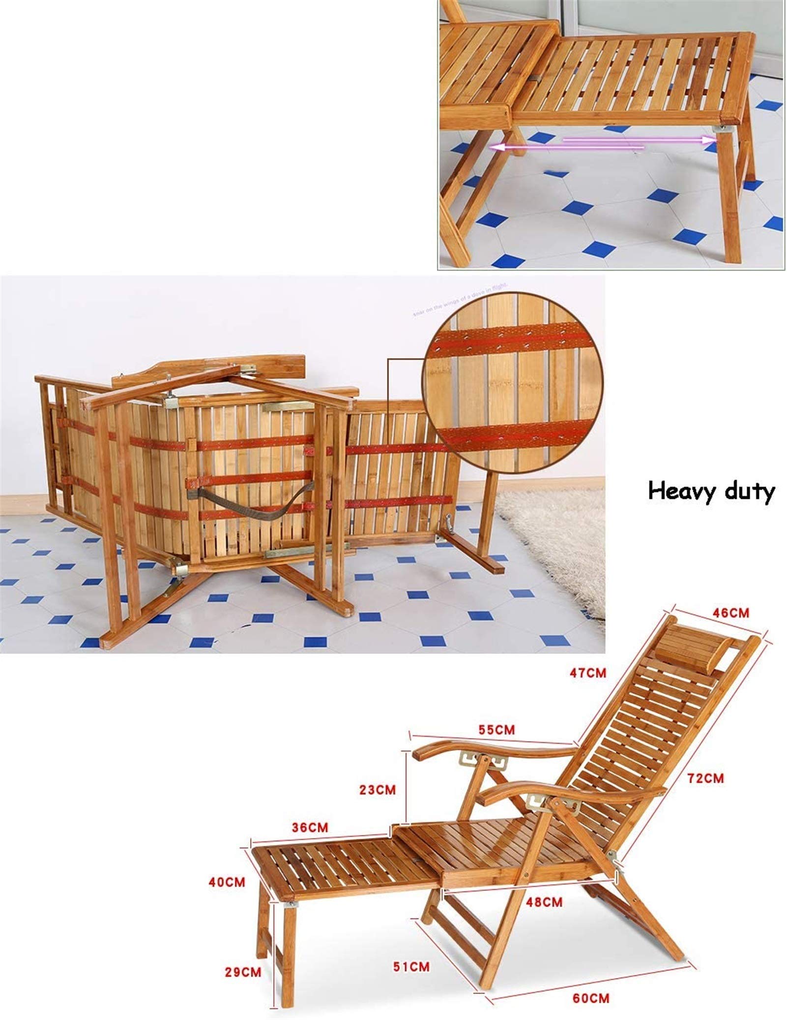 Lounge Chair, Lightweight Lounge Chairs Folding Reclining Garden Deck Chair Sun Lounger Zero Chair Bamboo Backrest Beach Chairs Sun Bed Recliner with Brown Padded Adjustable Footrest Max.200kg