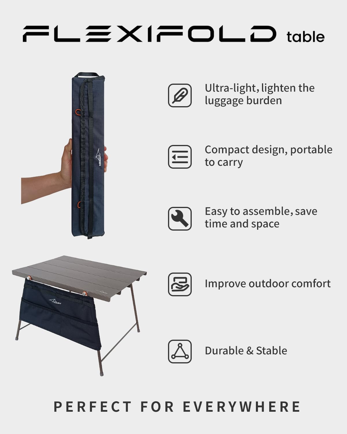Flexifold Ultralight Aluminum Camping Table, Portable Folding Camping Table, Small Outdoor Side Table with Carry Bag for Outdoor Cooking, Picnic, Camp, Beach, Travel