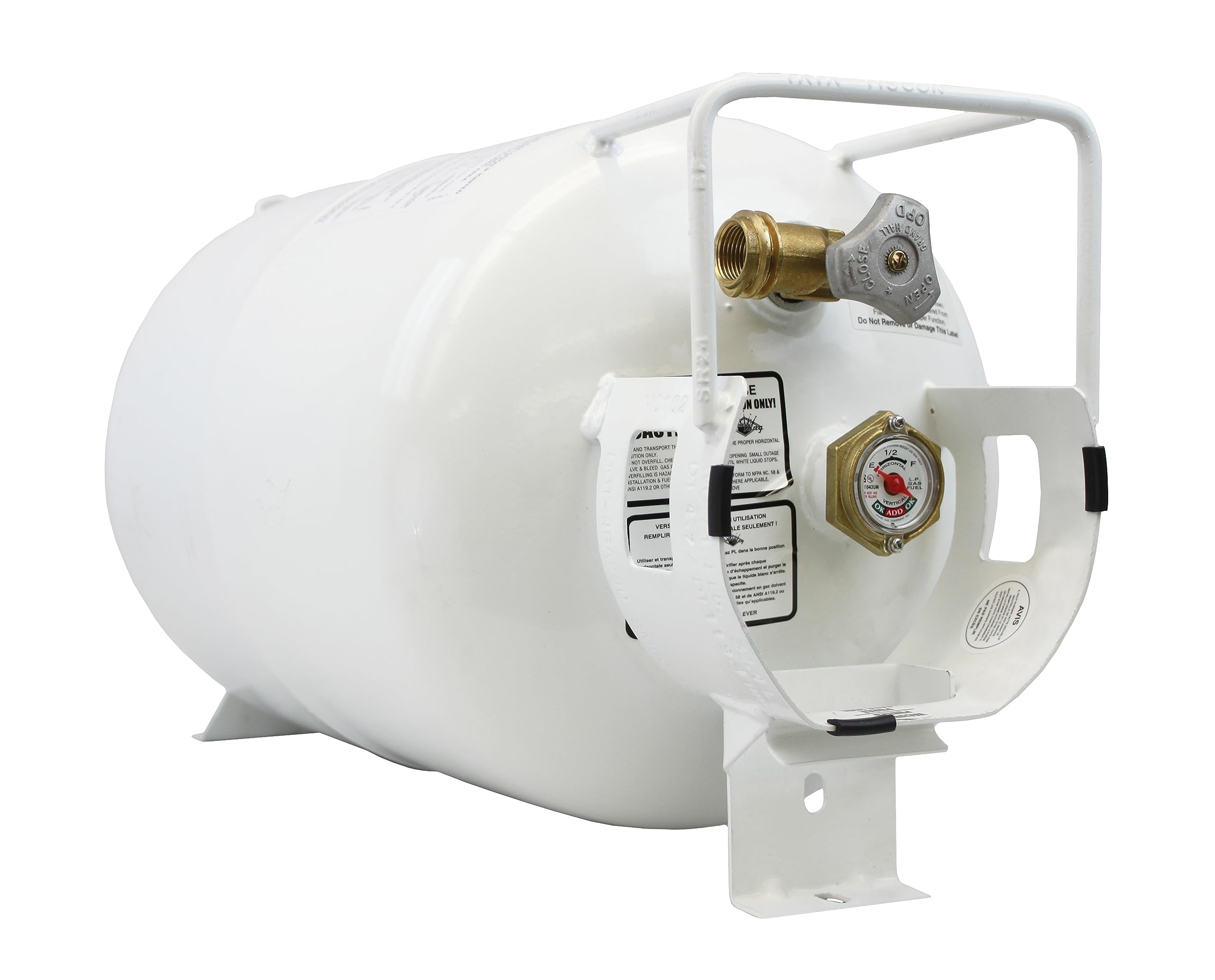 Flame King YSN301HZL 30lb Steel Horizontal Propane Tank Cylinder for Fire Pit Tables, Patio Heaters, Barbeques, RVs, and Truck Campers, 30-Pound, White