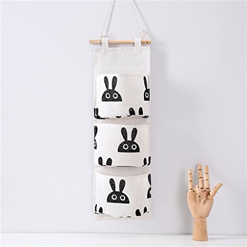 WALNUTA Cotton Black White Pattern Cotton Linen Hanging Storage Bag 3 Pocket Wall Hanging Wardrobe Hanging Bag (Color : E, Size : 67x20cm)
