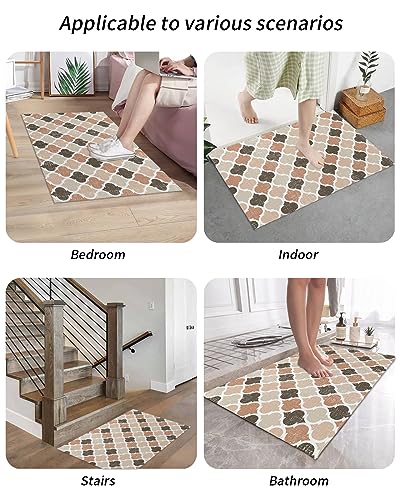 Front Entrance Floor Mats, Non Slip Bathroom/Kitchen Mat Absorbent Durable Small Rugs, Retro Geometric Morocco Tile Pattern Print Door Mat Indoor/Outdoor Carpet Shoes Scraper 18x30 inch