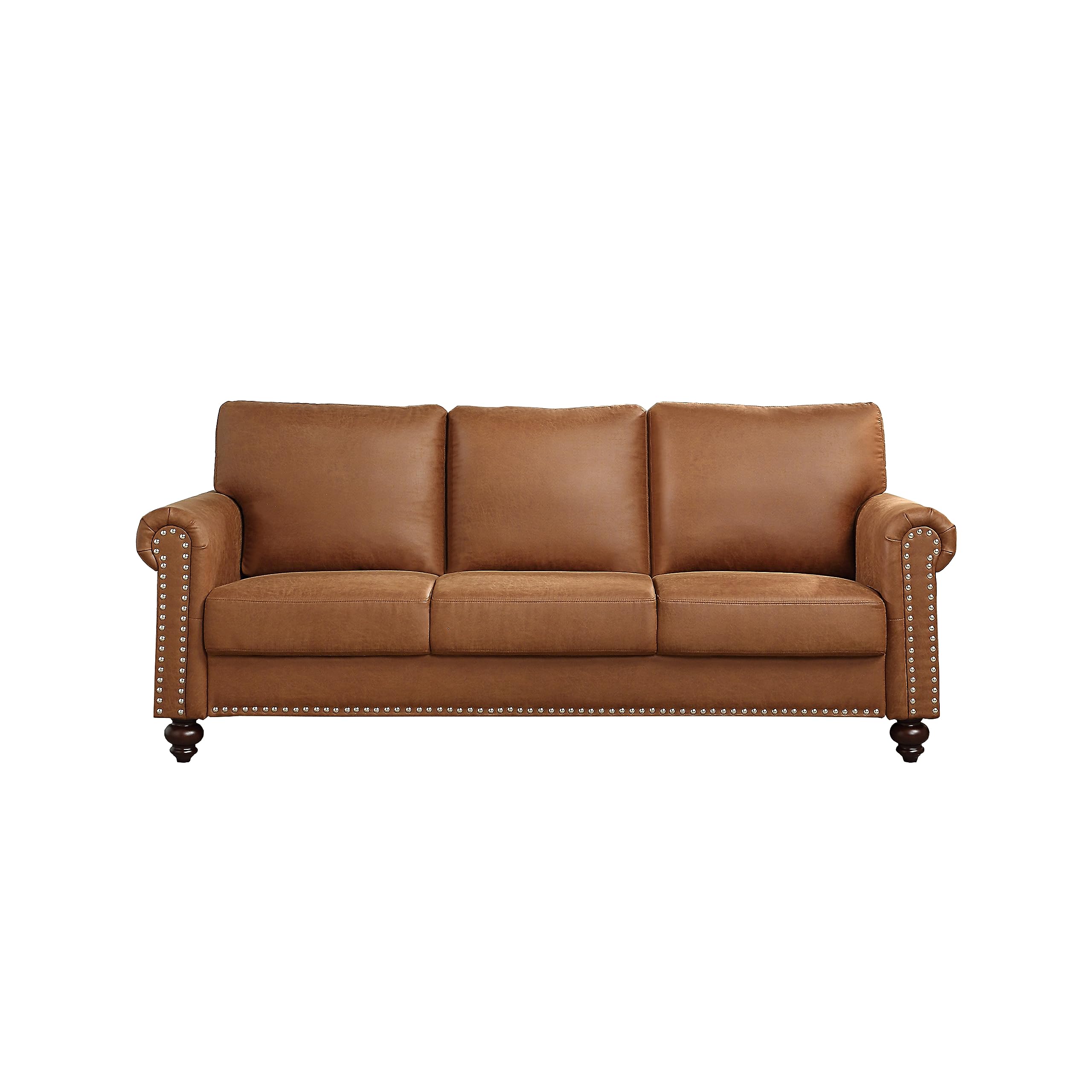 Livavege, 80" Mid-Century Modern, Breathable Faux Leather Upholstered Cushions/Pillows, 3-Seat Sofas & Couches for Living Room Apartment Office, Light Brown