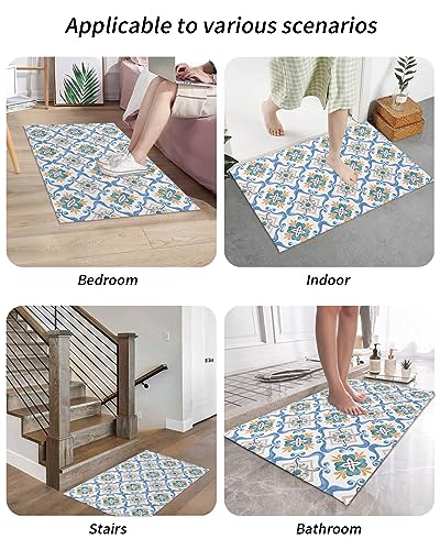 Front Entrance Floor Mats, Non Slip Bathroom/Kitchen Mat Absorbent Durable Small Rugs, St. Patrick's Day Four Leaf Clover Retro Tile Pattern Door Mat Indoor/Outdoor Carpet Shoes Scraper 16x24 inch