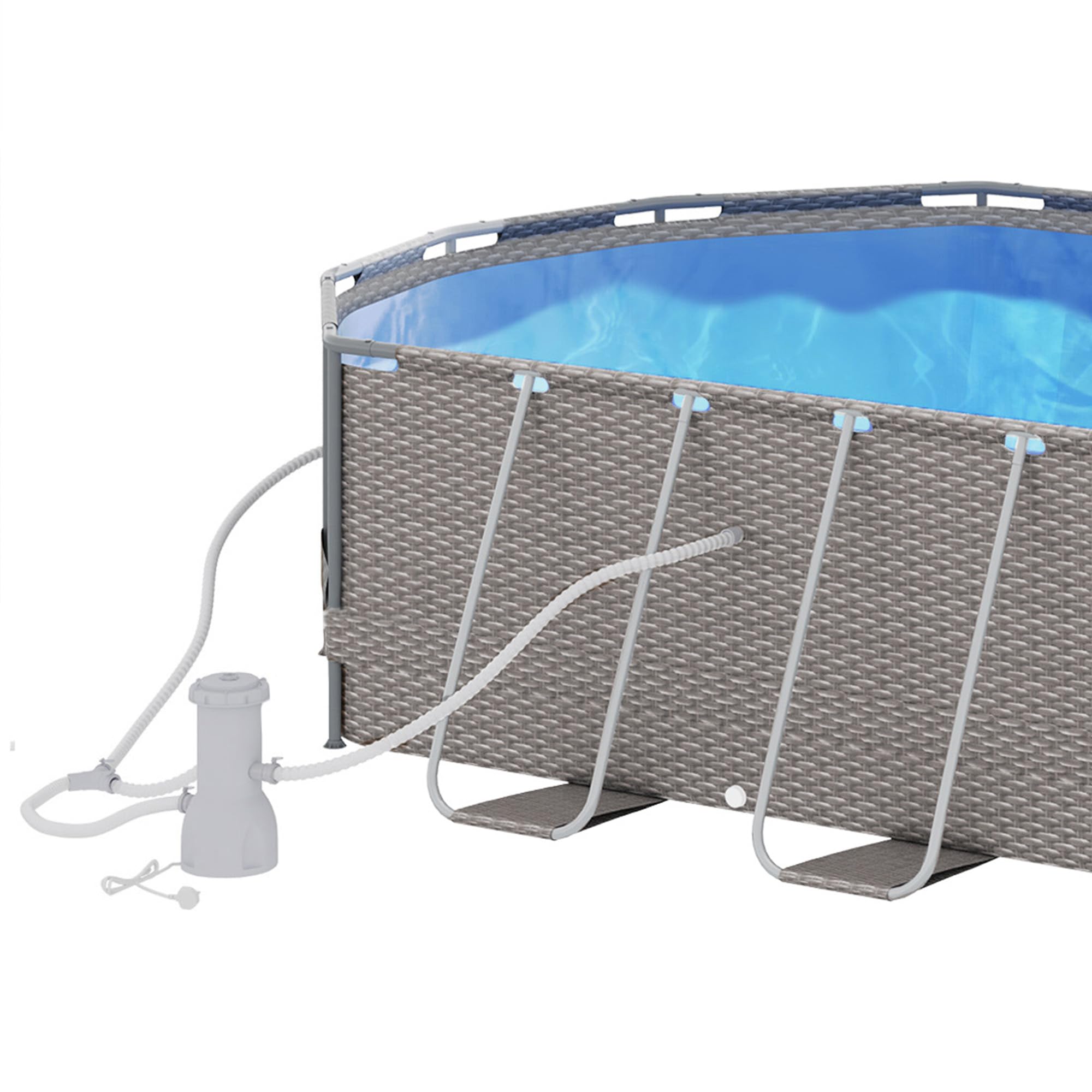 Outsunny 14' x 10' x 3' Above Ground Swimming Pool, Non-Inflatable Rectangular Steel Frame Pool with Filter Pump, Safety Ladder for 1-6 People, Gray