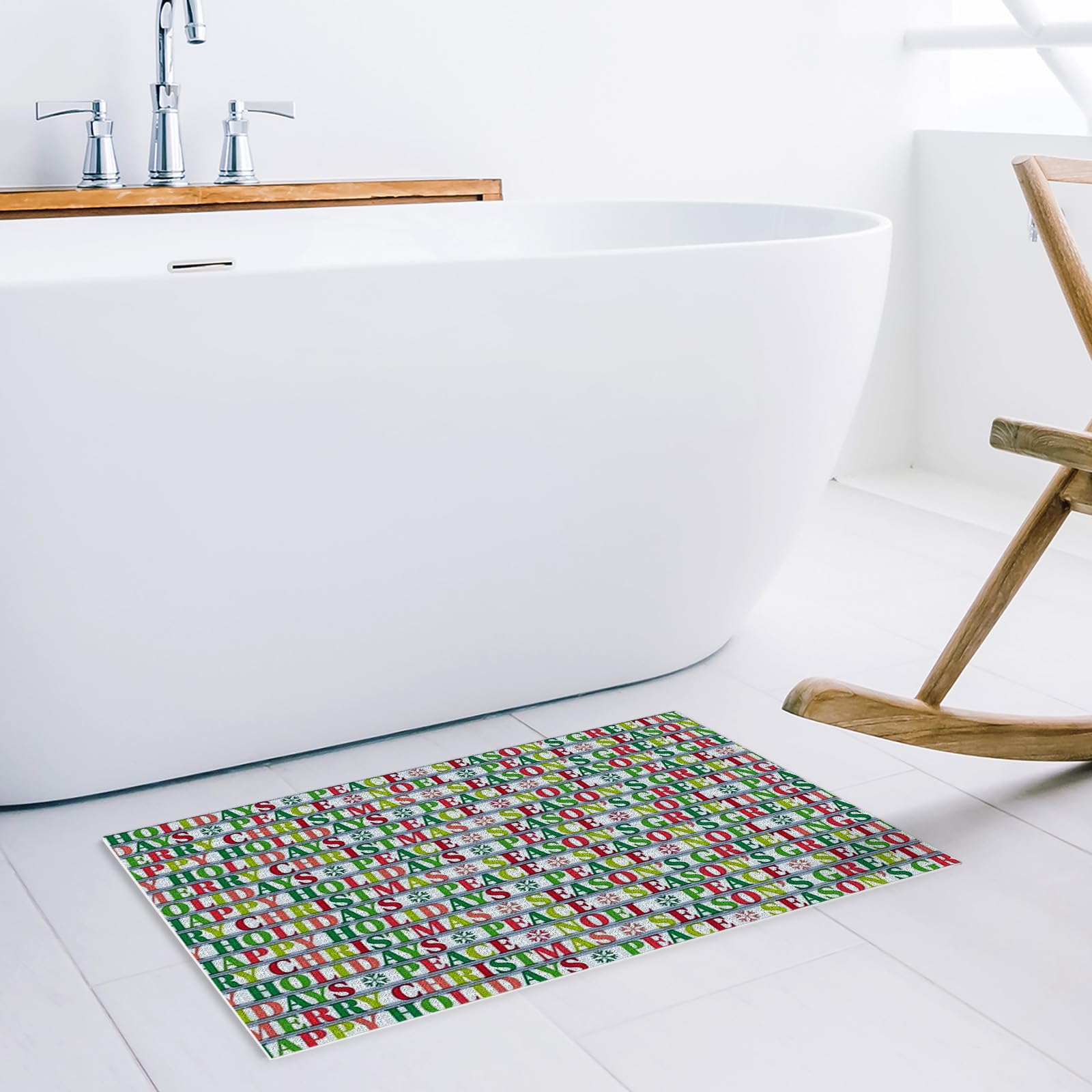 Merry Christmas Doormat Kitchen Bathroom Rug Floor Door Mat, Washable Welcome Entry Way Entrance Mat, Absorbent Hallway Accent Throw Runner Carpet, Red Green Winter Snowflake Stripe 16"x24"