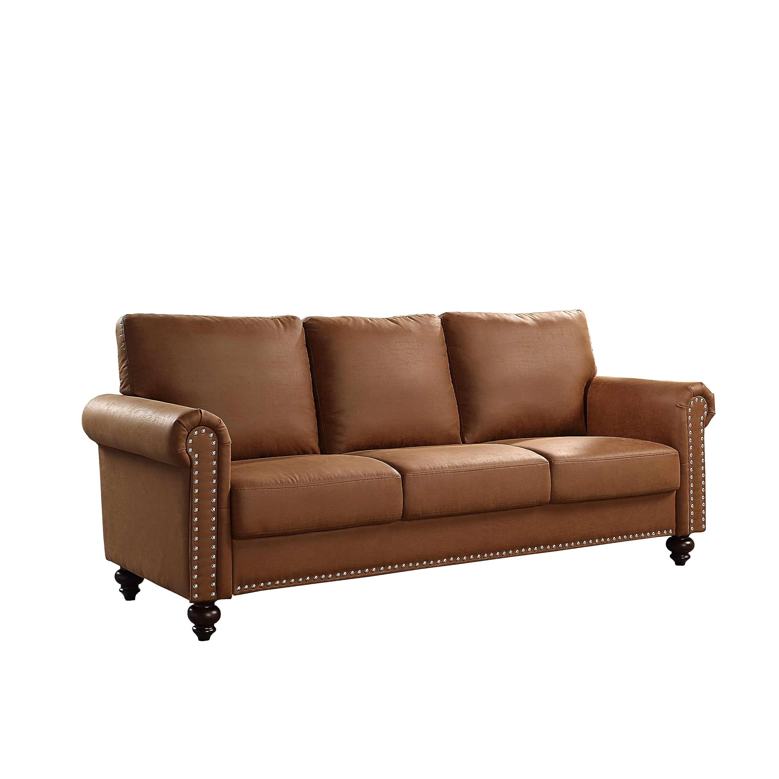 Livavege, 80" Mid-Century Modern, Breathable Faux Leather Upholstered Cushions/Pillows, 3-Seat Sofas & Couches for Living Room Apartment Office, Light Brown