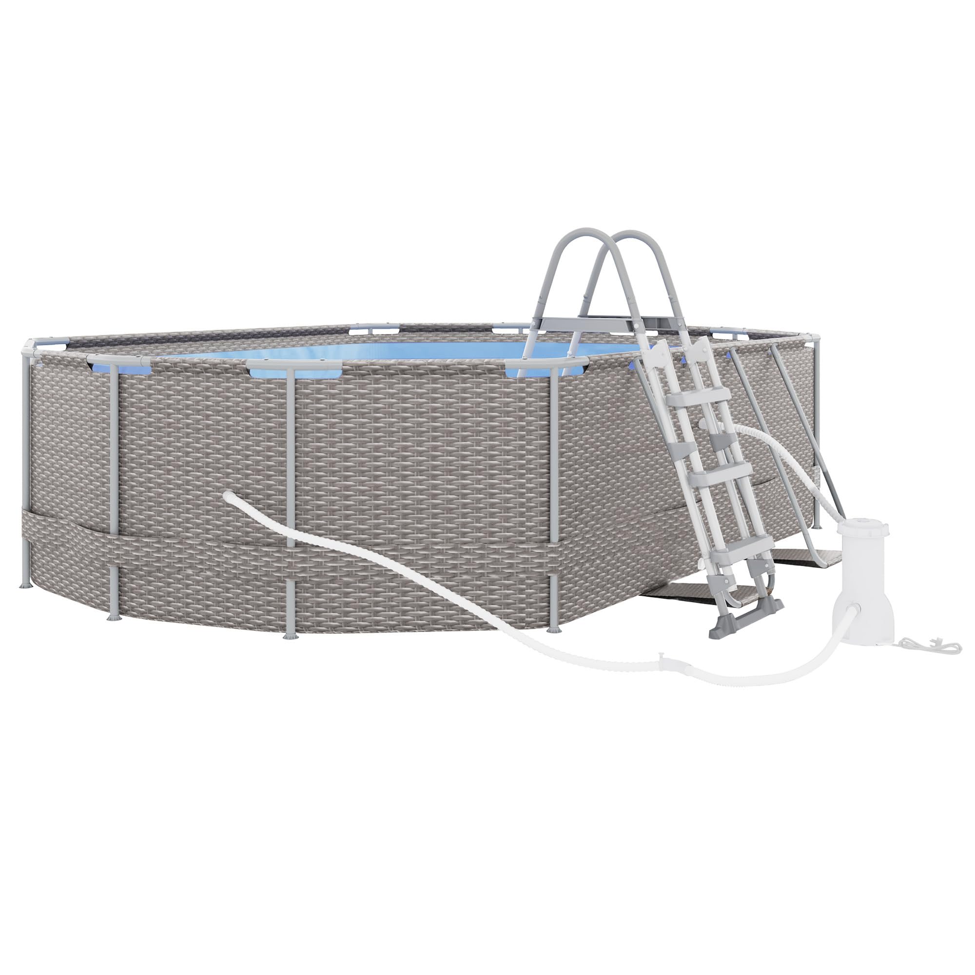 Outsunny 14' x 10' x 3' Above Ground Swimming Pool, Non-Inflatable Rectangular Steel Frame Pool with Filter Pump, Safety Ladder for 1-6 People, Gray