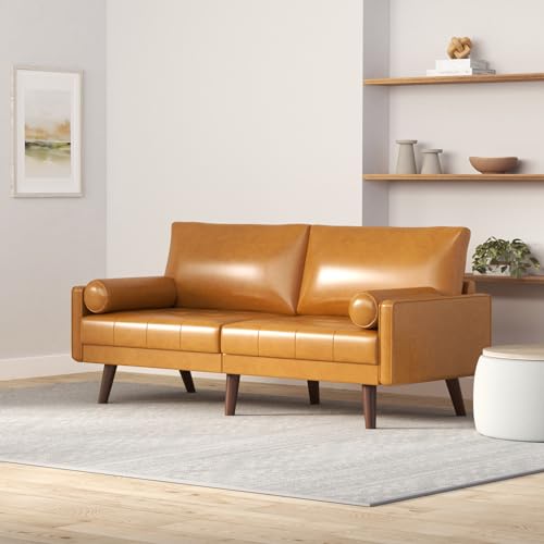 Koorlian Faux Leather Loveseat Sofa, 71inch Mid Century Modern Living Room Sofa, Button Tufted Seat Cushion, Fit for Bedroom, Small Spaces, Brown