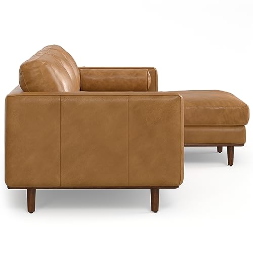 SIMPLIHOME Morrison Right Sectional Sofa in Full-Grain Genuine Leather, Sienna, 102-inches Wide, L-Shaped Leather Couch with Right Chaise for the Living Room and Family Room