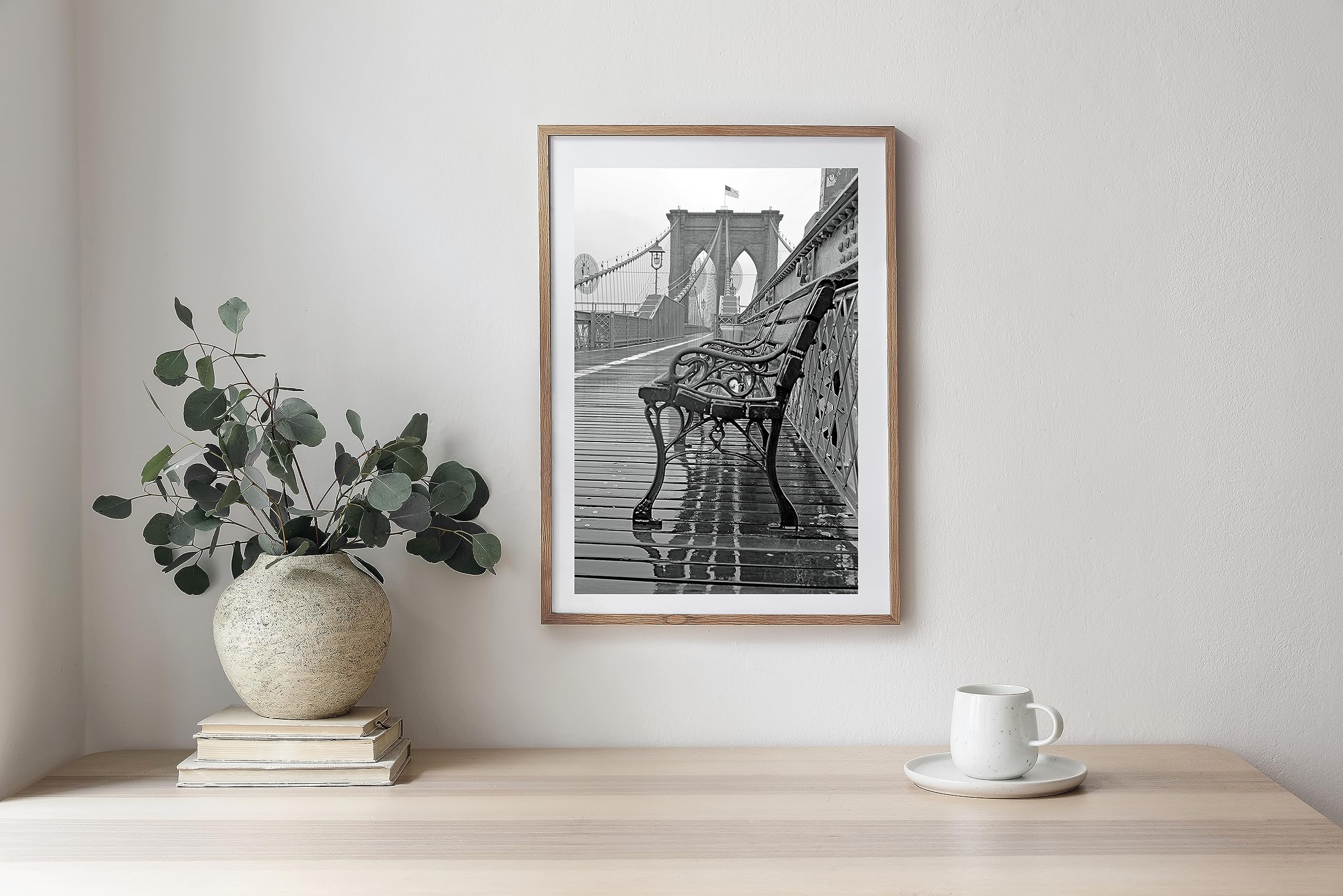 Brooklyn Bridge (Bench in The Clouds - New York City) - 30 x 20 Inchse - Luxury Black and White Artwork - Metropolitan Wall Art