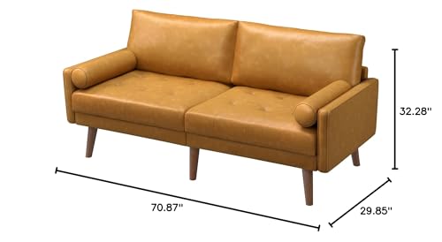 Koorlian Faux Leather Loveseat Sofa, 71inch Mid Century Modern Living Room Sofa, Button Tufted Seat Cushion, Fit for Bedroom, Small Spaces, Brown