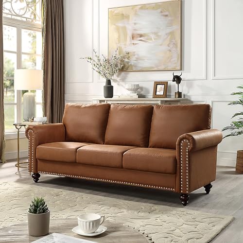 INMOZATA Leather Couch 80" Leather Sofa with Tufted Cushions Upholstery Sofa Modern 3-Seater Couch for Living Room, Apartment, Lounge Room,Light Brown