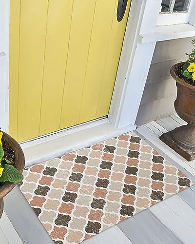 Front Entrance Floor Mats, Non Slip Bathroom/Kitchen Mat Absorbent Durable Small Rugs, Retro Geometric Morocco Tile Pattern Print Door Mat Indoor/Outdoor Carpet Shoes Scraper 18x30 inch