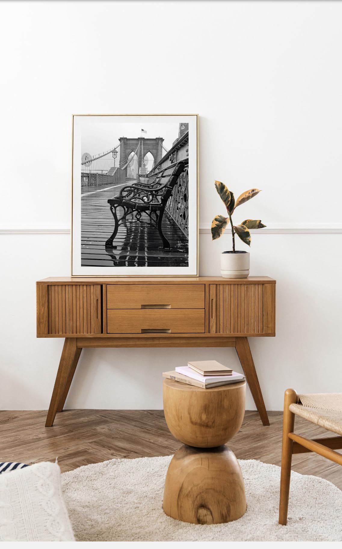 Brooklyn Bridge (Bench in The Clouds - New York City) - 30 x 20 Inchse - Luxury Black and White Artwork - Metropolitan Wall Art