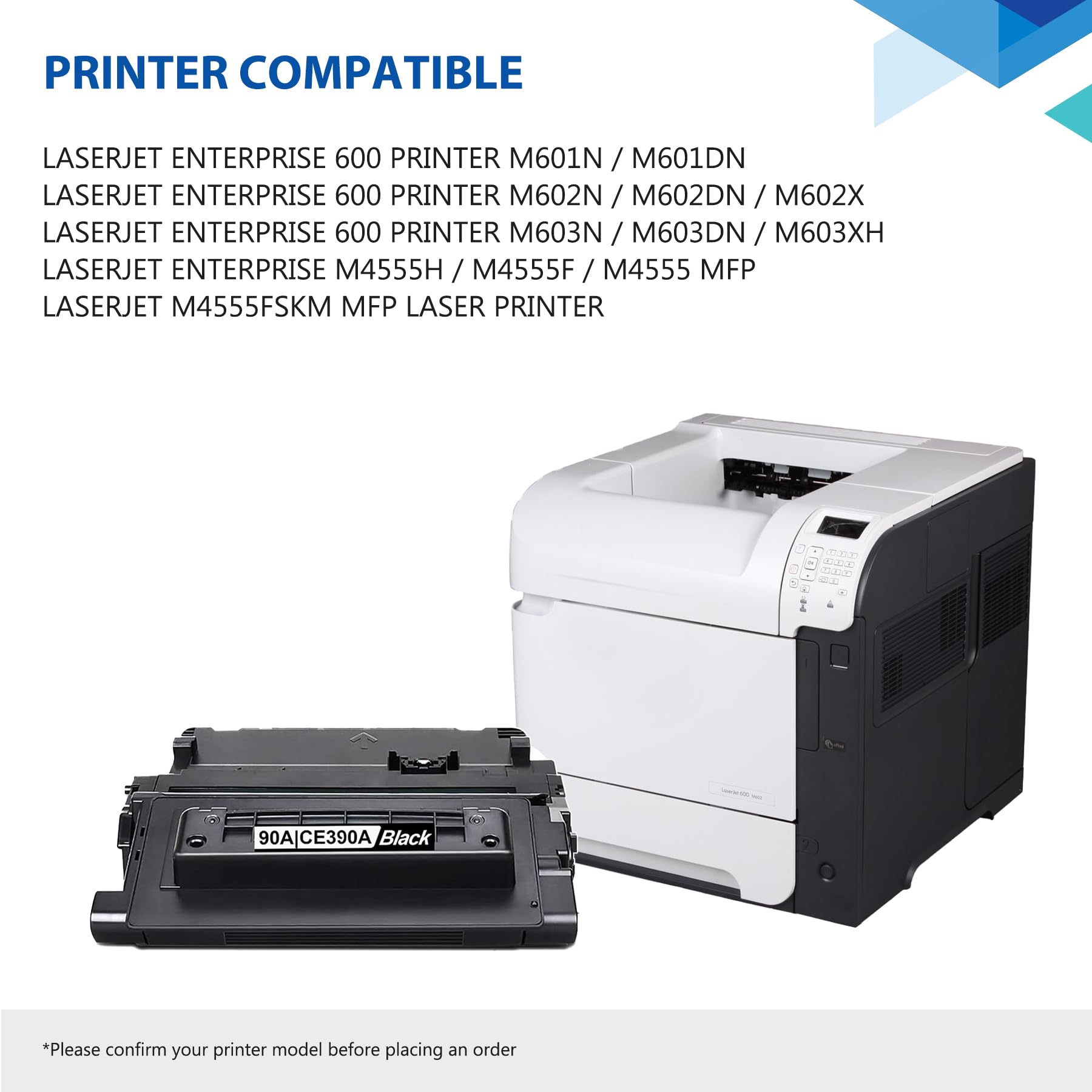 CE390A 90A Black Toner Cartridge with CHIP 4-Pack: 90A Toner Cartridge Replacement for HP90A Black Toner Works with Laser Enterprise 600 M602, M603 Series; Laser Enterprise M4555 MFP Series Printer