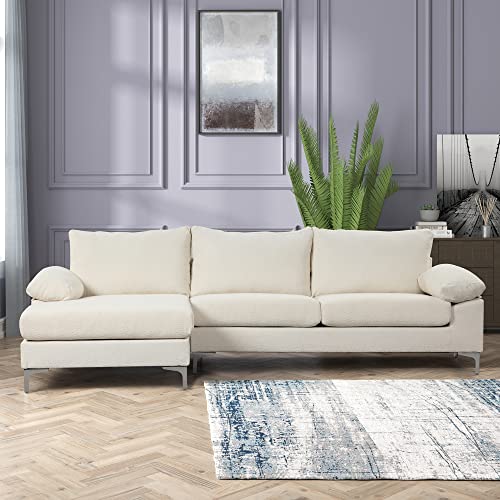 Casa Andrea Milano Modern Large BOUCLÉ L-Shape Sectional Sofa, Luxury Couch with Extra Wide Chaise Lounge, Couch for Living Room Apartment Lounge, Cream Boucle