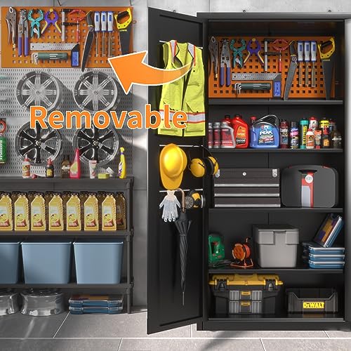 Metal Storage Cabinet - 72-Inch Black Lockable Garage Cabinet with Doors