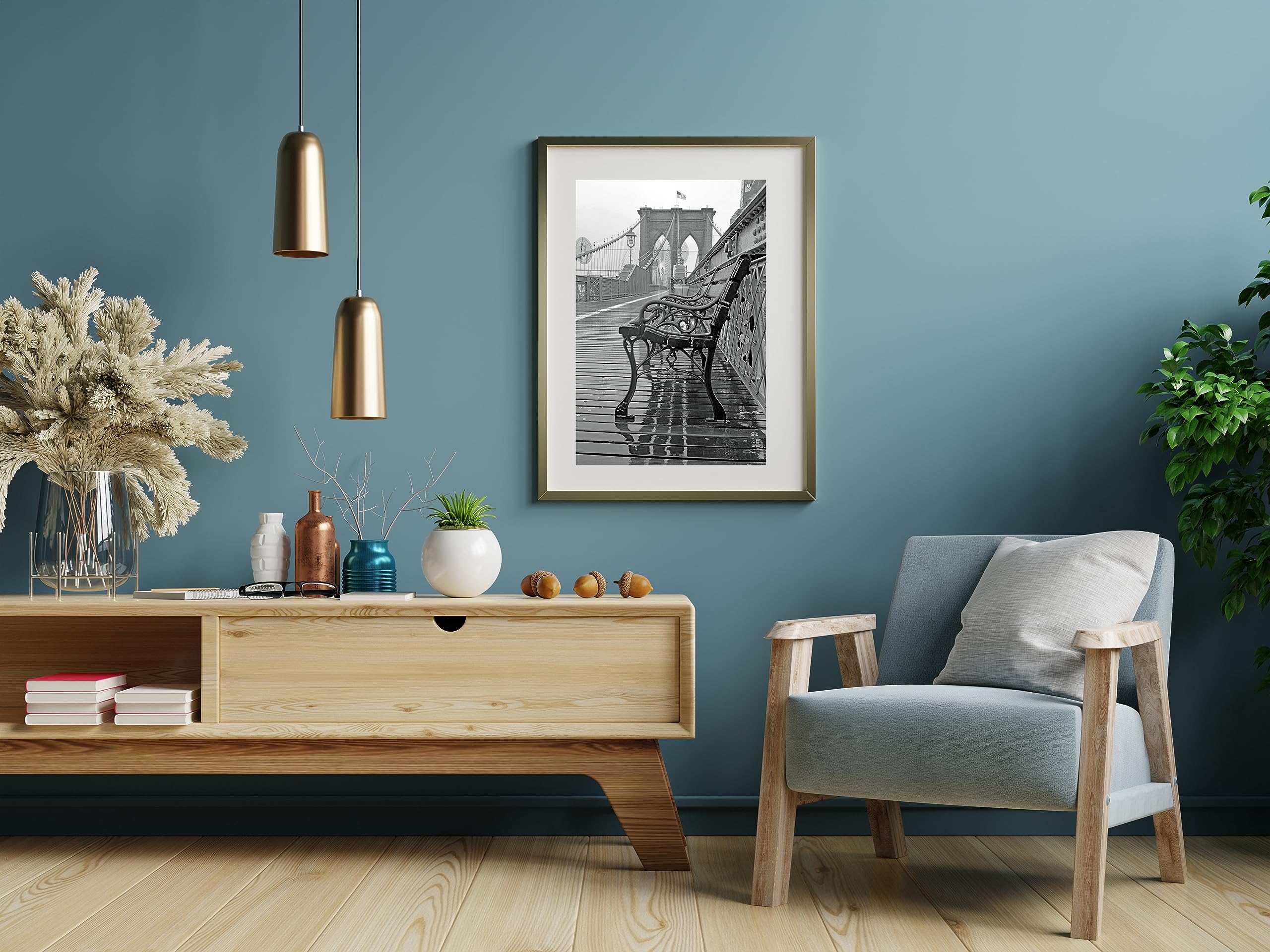 Brooklyn Bridge (Bench in The Clouds - New York City) - 30 x 20 Inchse - Luxury Black and White Artwork - Metropolitan Wall Art