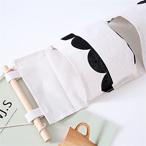 WALNUTA Cotton Black White Pattern Cotton Linen Hanging Storage Bag 3 Pocket Wall Hanging Wardrobe Hanging Bag (Color : E, Size : 67x20cm)