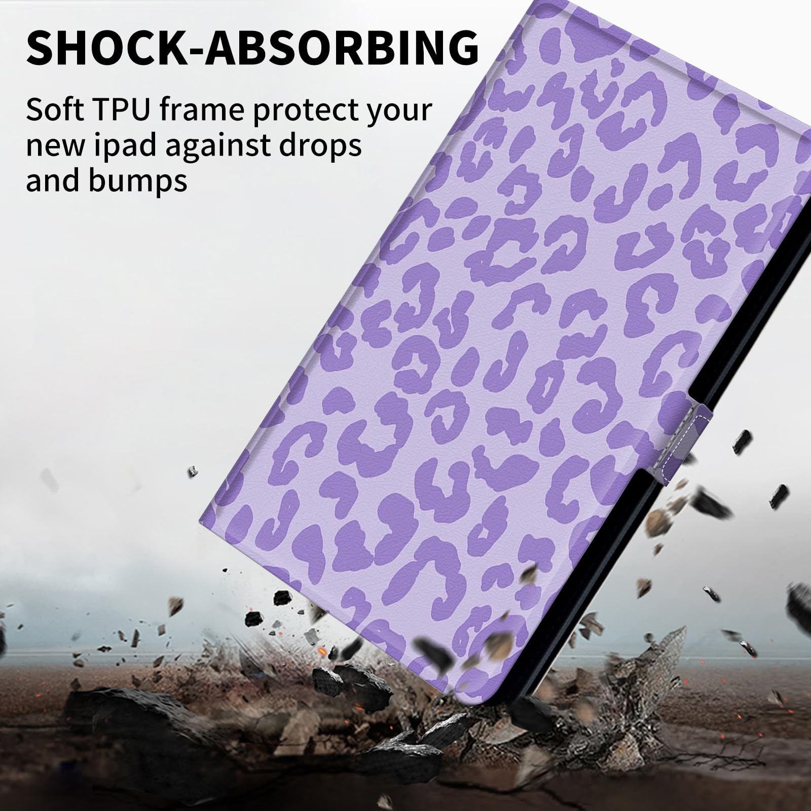 Universal Case for 10.5-11.5 inch Tablet, Leather Stand Protective Case Cover for 10.5" 11" 11.5" Tablet with Adjustable Fixing Silicon Band, Purple Leopard