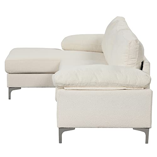 Casa Andrea Milano Modern Large BOUCLÉ L-Shape Sectional Sofa, Luxury Couch with Extra Wide Chaise Lounge, Couch for Living Room Apartment Lounge, Cream Boucle