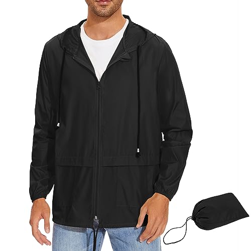 Durio Packable Raincoat for Men Rain Jacket Mens Waterproof with Hood Mens Rain Jacket Lightweight Windbreaker Jacket Black 3X-Large