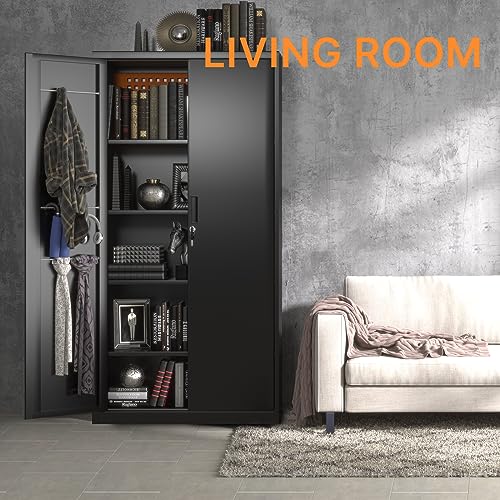 Metal Storage Cabinet - 72-Inch Black Lockable Garage Cabinet with Doors