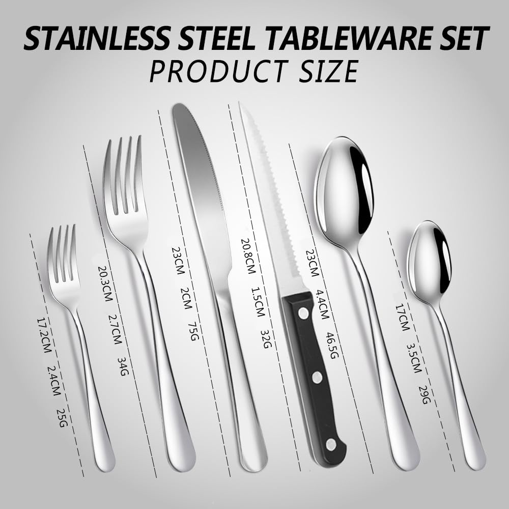 Silverware Set 24-Pieces Flatware Set Cutlery Set with Steak Knives Food-Grade Stainless Steel Home Essentials for New Home Forks Spoons And Knives Set Dishwasher Safe Daily Household Use
