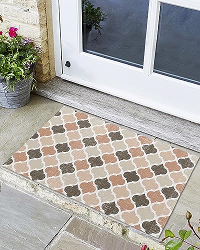 Front Entrance Floor Mats, Non Slip Bathroom/Kitchen Mat Absorbent Durable Small Rugs, Retro Geometric Morocco Tile Pattern Print Door Mat Indoor/Outdoor Carpet Shoes Scraper 18x30 inch