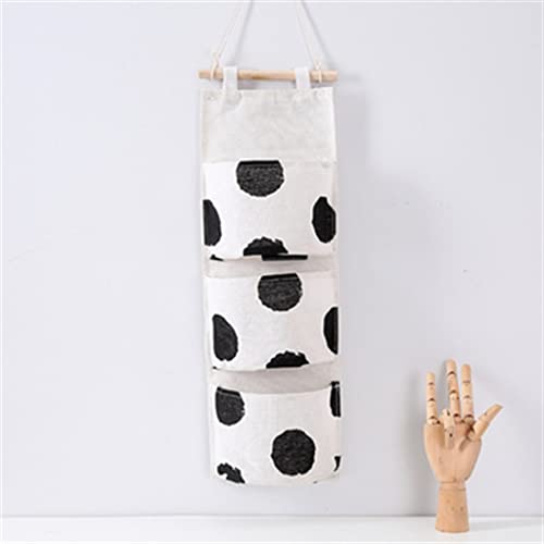 WALNUTA Cotton Black White Pattern Cotton Linen Hanging Storage Bag 3 Pocket Wall Hanging Wardrobe Hanging Bag (Color : E, Size : 67x20cm)
