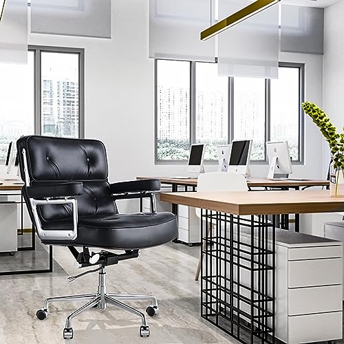 DHAEY Black Office Chair,PU Leather Desk Chair with Wheels,Adjustable Computer Executive Chair,Swivel Task Chair with Soft Backrest & Mute Pulley & Soft Sponge,Tilt Back to 120°,Easy to Assemble