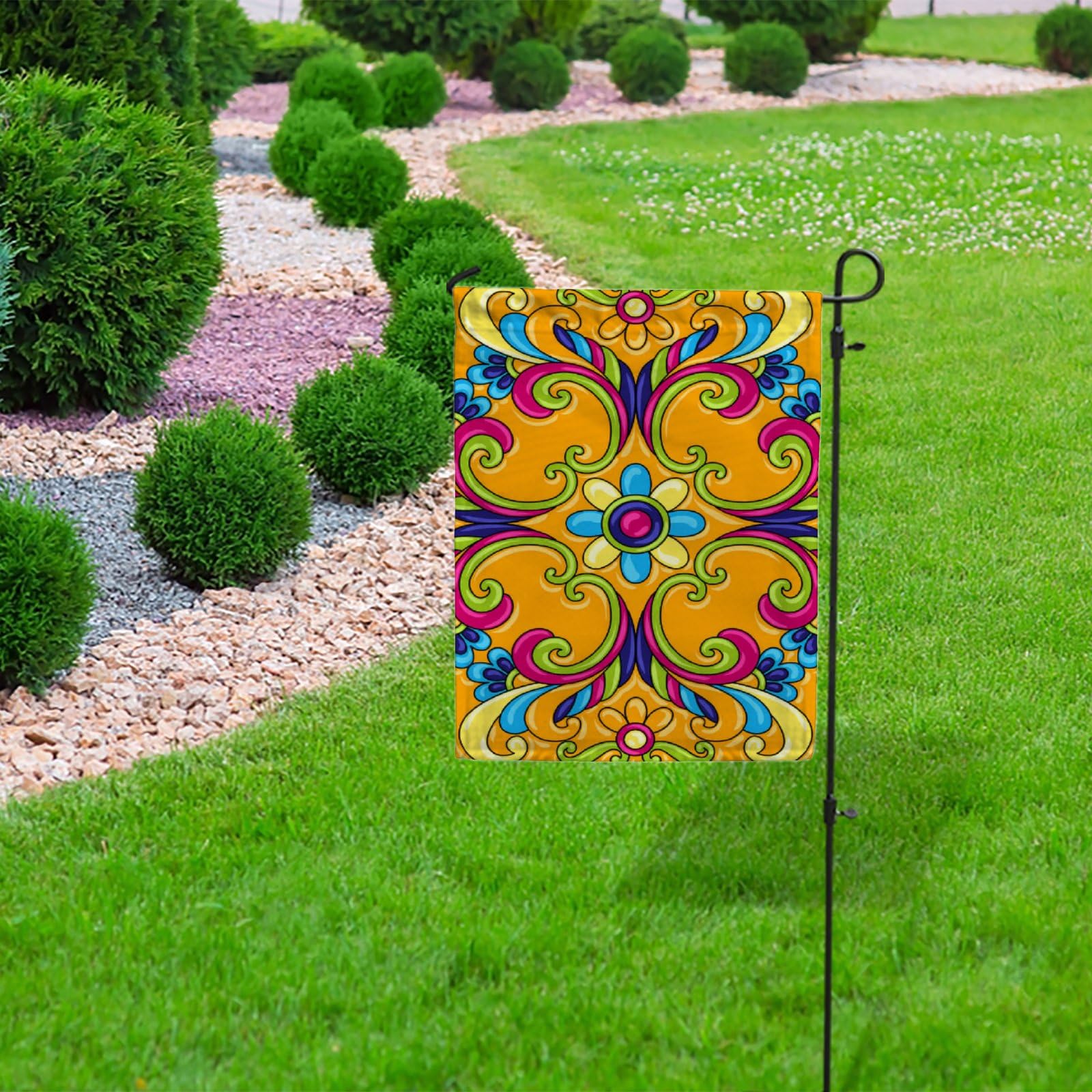 Mexican Talavera Ceramic Tile Holiday Garden Flag Vertical Double Sized Durable Polyester Fabric Non-Fade Outdoor Decoration Flag Banner for Christmas Halloween 12x18in