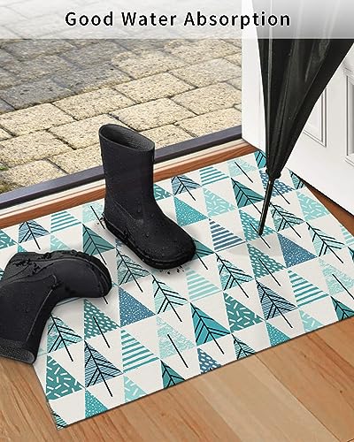 Indoor/Outdoor Door Mat Welcome Mats - Non-Slip Rubber Entryway Mats for Home High Traffic Area - Christmas Pine Tree Tile, 16x24 Inch