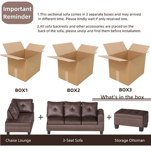 AWQM Upholstered Sectional Sofa w/Chaise Lounge, Modern L Shaped Sofa Couch with Storage Ottoman Bench, PU Leather Sectional Couches with Cup Holder for Living Room Small Space