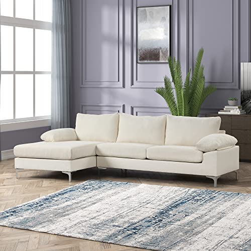 Casa Andrea Milano Modern Large BOUCLÉ L-Shape Sectional Sofa, Luxury Couch with Extra Wide Chaise Lounge, Couch for Living Room Apartment Lounge, Cream Boucle