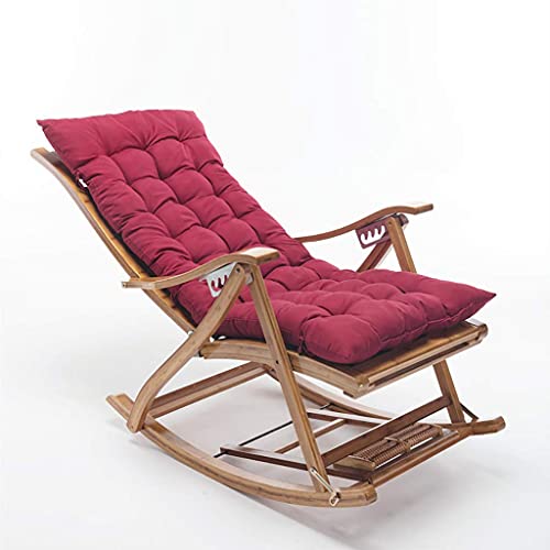 Lounge Chair, Zero Chair,Lounge Chairs, Recliner Outdoor Chair Bamboo Rocking Chair with Footrest, Armrest and Soft Cushion, Lounge Chair Used in Gardens, Swimming Pools Lawns (Color : Red, Size : W