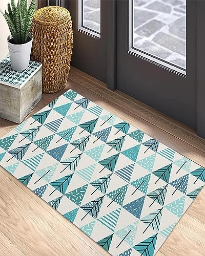 Indoor/Outdoor Door Mat Welcome Mats - Non-Slip Rubber Entryway Mats for Home High Traffic Area - Christmas Pine Tree Tile, 16x24 Inch