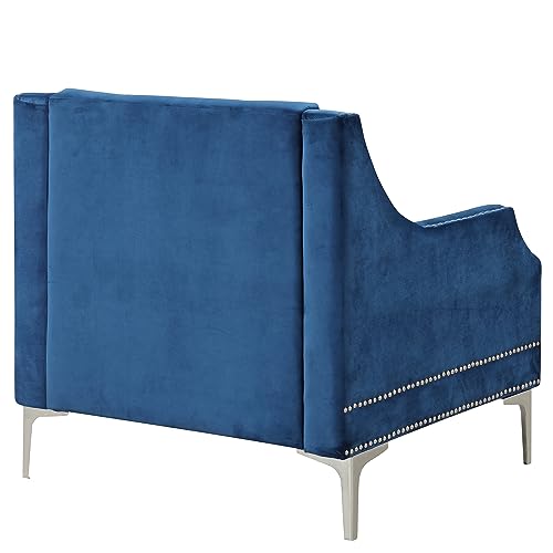 Merax, Blue 33.5" Modern Sofa Frosted Velvet Soft Upholstered Couch Loveseat with Metal Legs,Button Tufted Back for Living Room