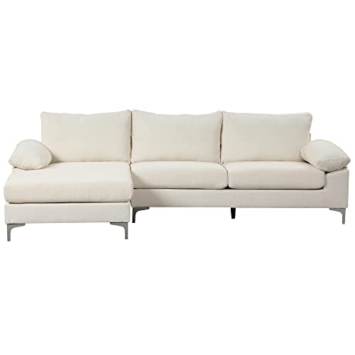 Casa Andrea Milano Modern Large BOUCLÉ L-Shape Sectional Sofa, Luxury Couch with Extra Wide Chaise Lounge, Couch for Living Room Apartment Lounge, Cream Boucle
